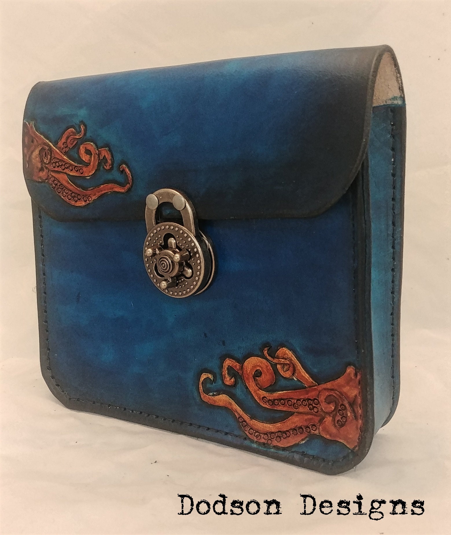 Handcrafted Tooled Leather Ocean Blue Octopus Pouch Purse or - Etsy