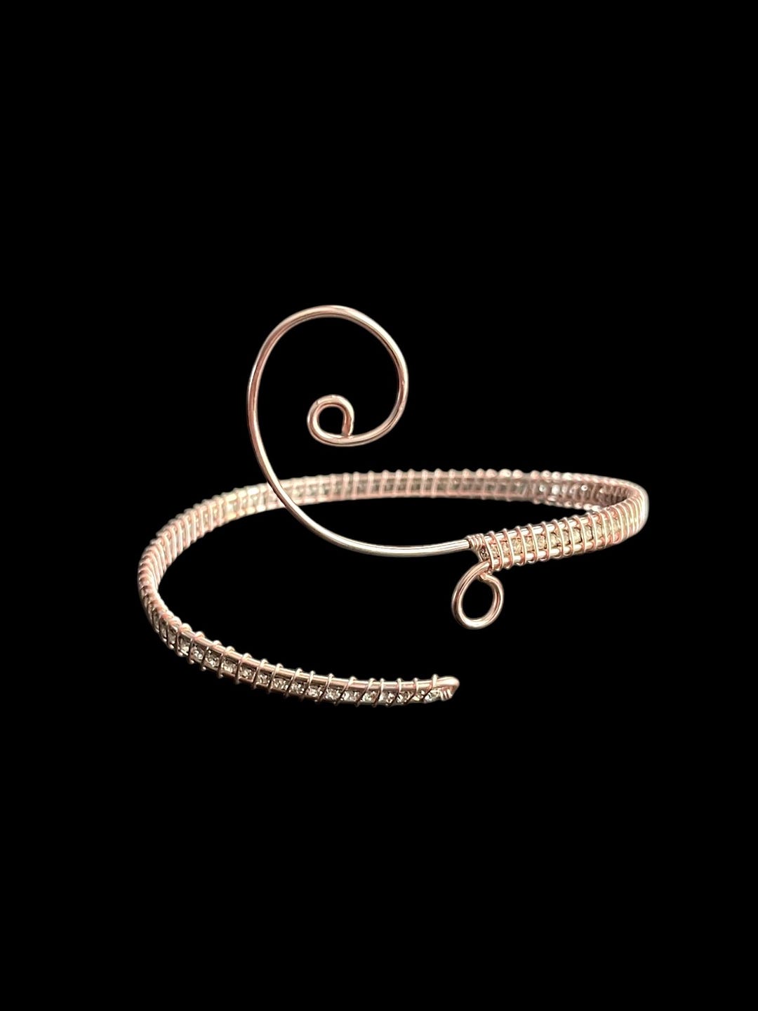 Arm Cuff Rose Gold Swirly Design Arm Band Rhinestone Detail Wire ...