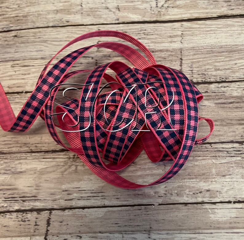 Buffalo Plaid Print, Pink Grosgrain, 3/8 Inch Ribbon, Ribbon by the ...