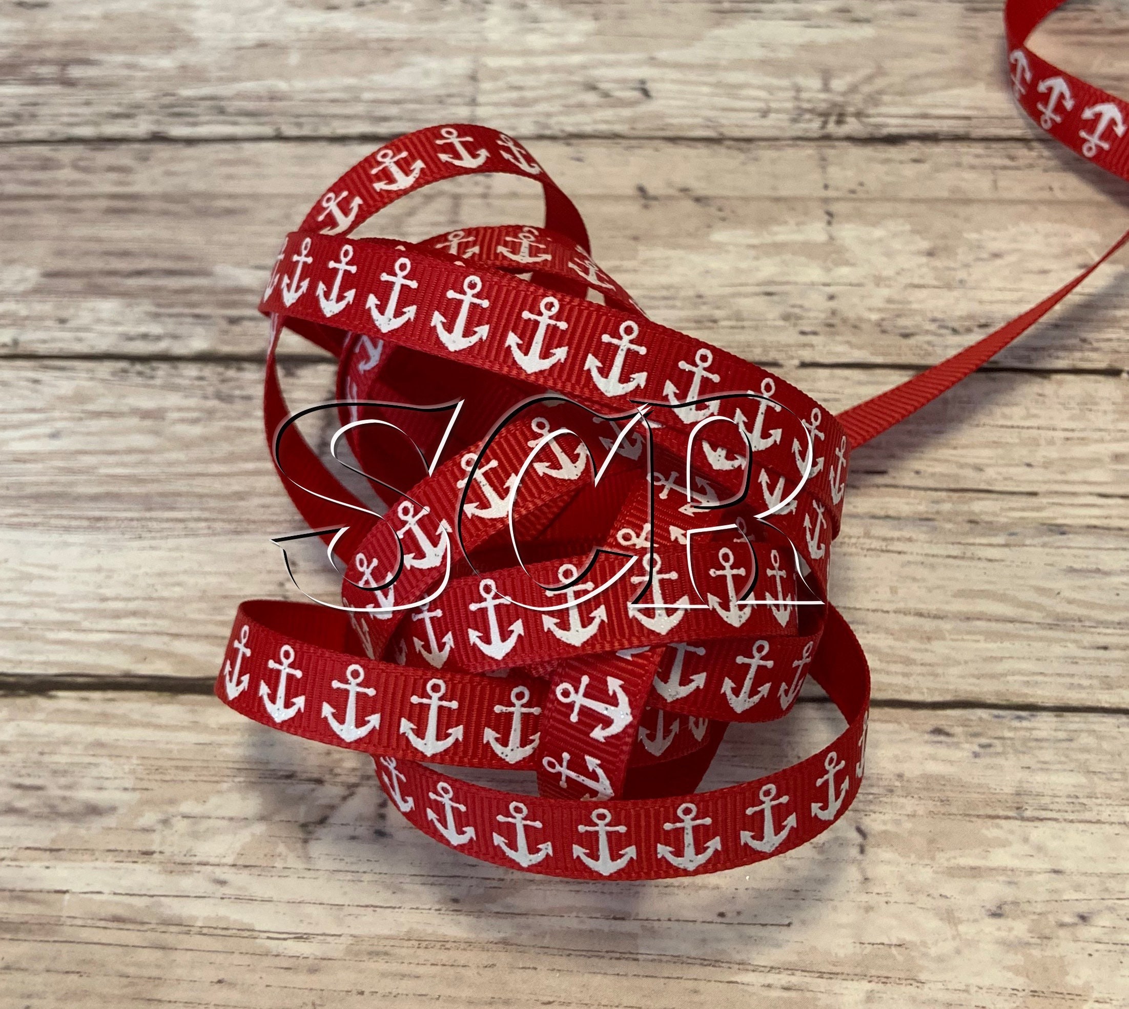 Anchor Print Ribbon, Red Grosgrain Ribbon, Ribbon by the Yard, Lanyard ...