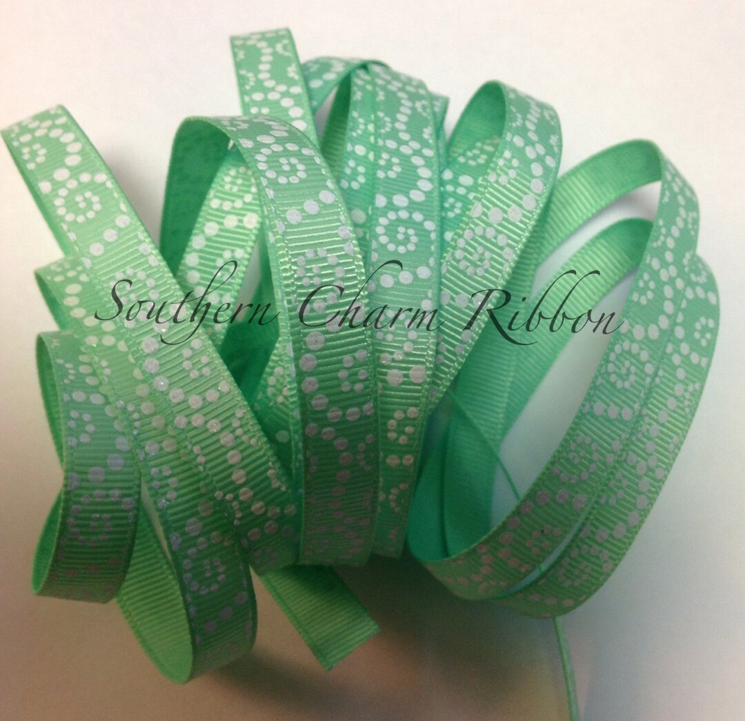 Mint Glitter Dotted Loops Grosgrain Ribbon, cinta de impresión de ...