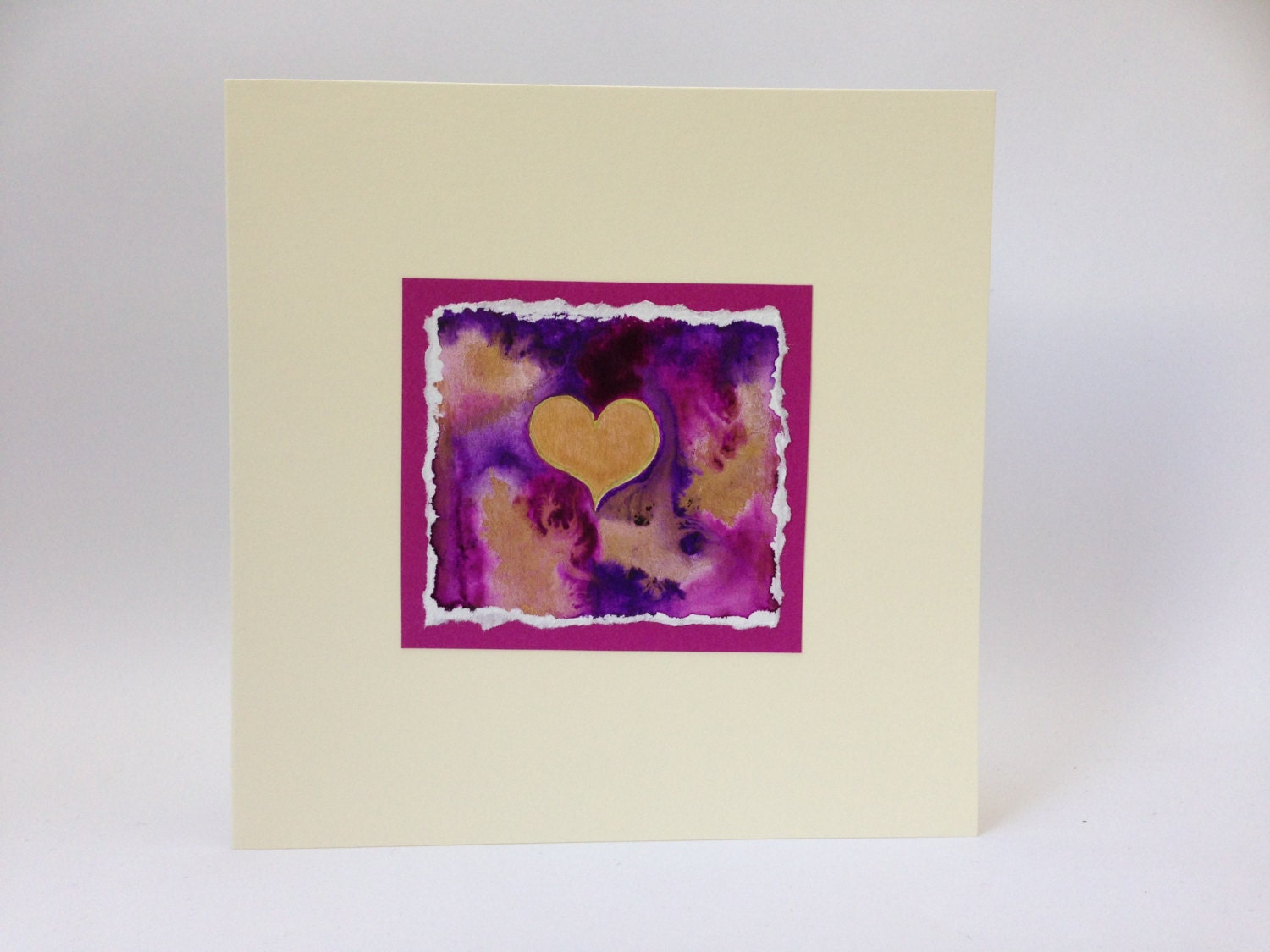 Hand-painted Watercolour Gold Heart Card - Etsy