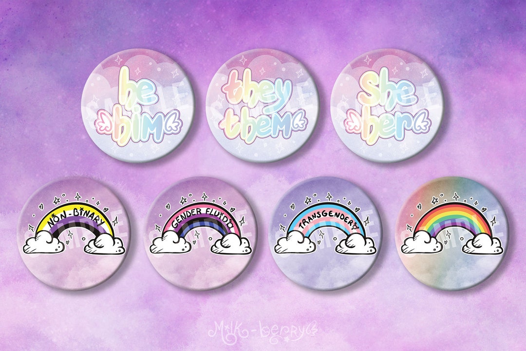 Pride Badges 56 Mm They/them Transgender Non-binary Genderfluid Rainbow ...