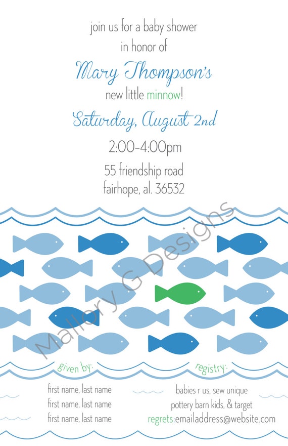 Fish Theme Baby Shower Invitation Customizable 5x7 - Etsy