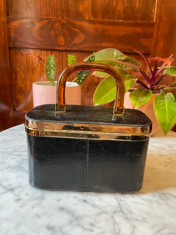 1960s Pleather Black and Paisley Purse with Brown Acr… - Gem