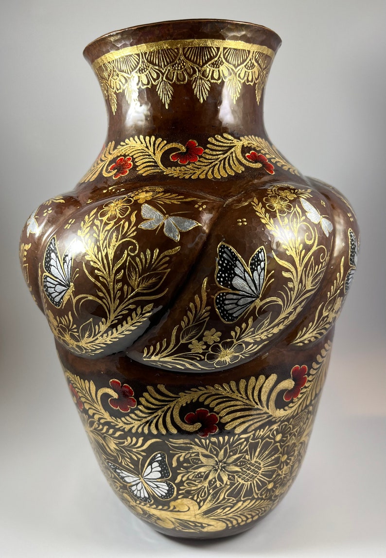 Hand Painted Copper Vase From Michoacán Mexico - Etsy