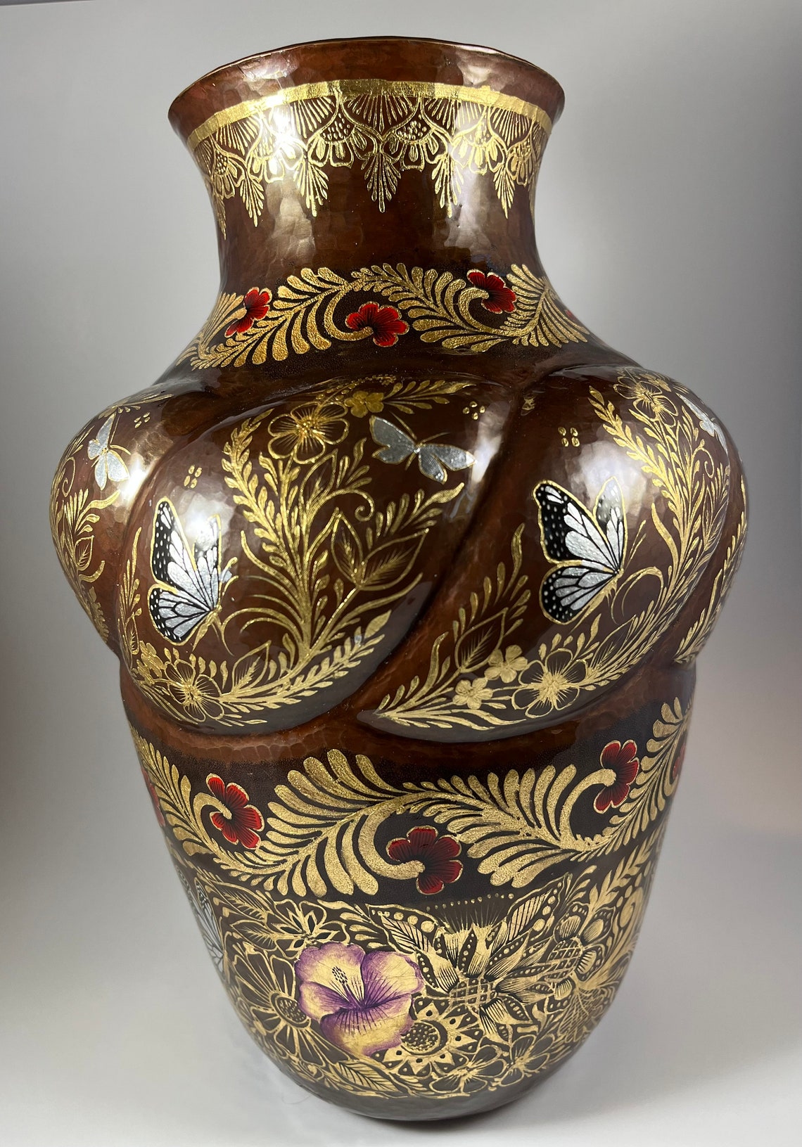Hand Painted Copper Vase From Michoacán Mexico - Etsy