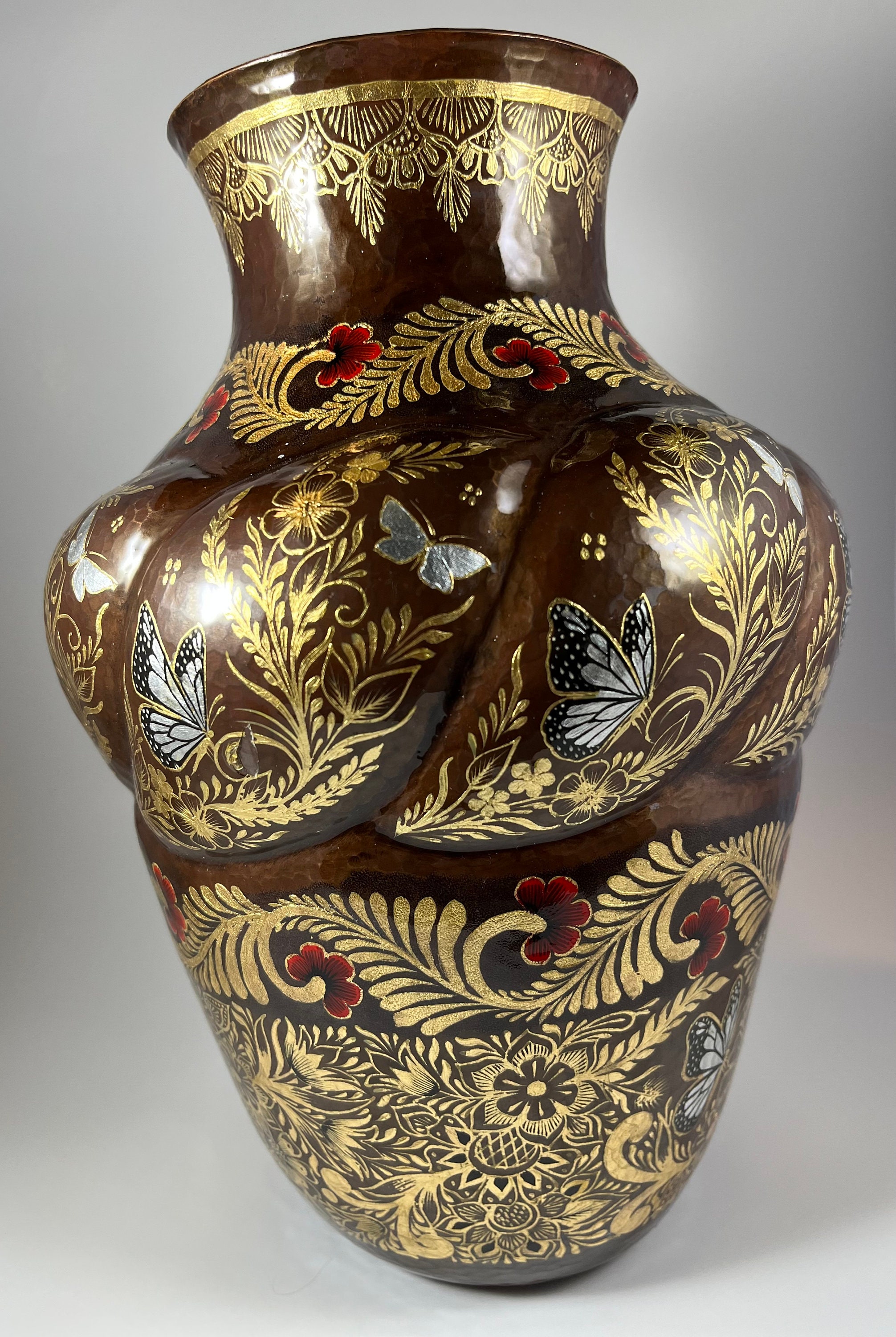 Hand Painted Copper Vase From Michoacán Mexico - Etsy