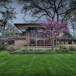 FRANK LLOYD WRIGHT'S Roberts House Rendering - B/W Woodblock Print ...