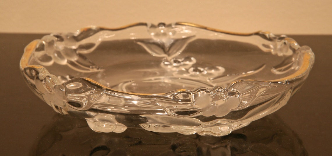 GLASS ETCHED DISH With Floral Design - Etsy