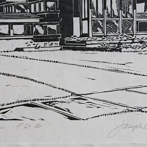 RENDERING of Frank Lloyd Wright's ROBERTS HOUSE - B/W Woodblock Print ...