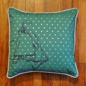 Ship Pillow Cover Hand Embroidery Metallic Silver Pirate Ship Pillow ...