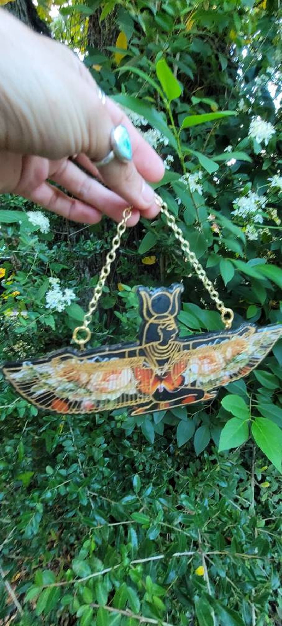 Butterfly Maat Wallhanger With Flowers Red Jasper, Resin Art, Egyptian ...