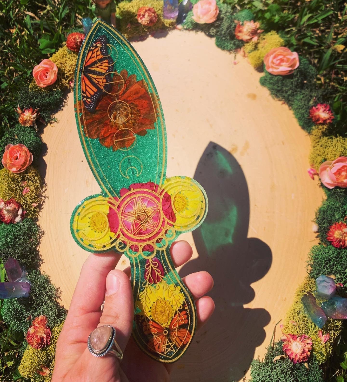 Forest Green Godess Dagger With Dried Flowers Monarch - Etsy Australia