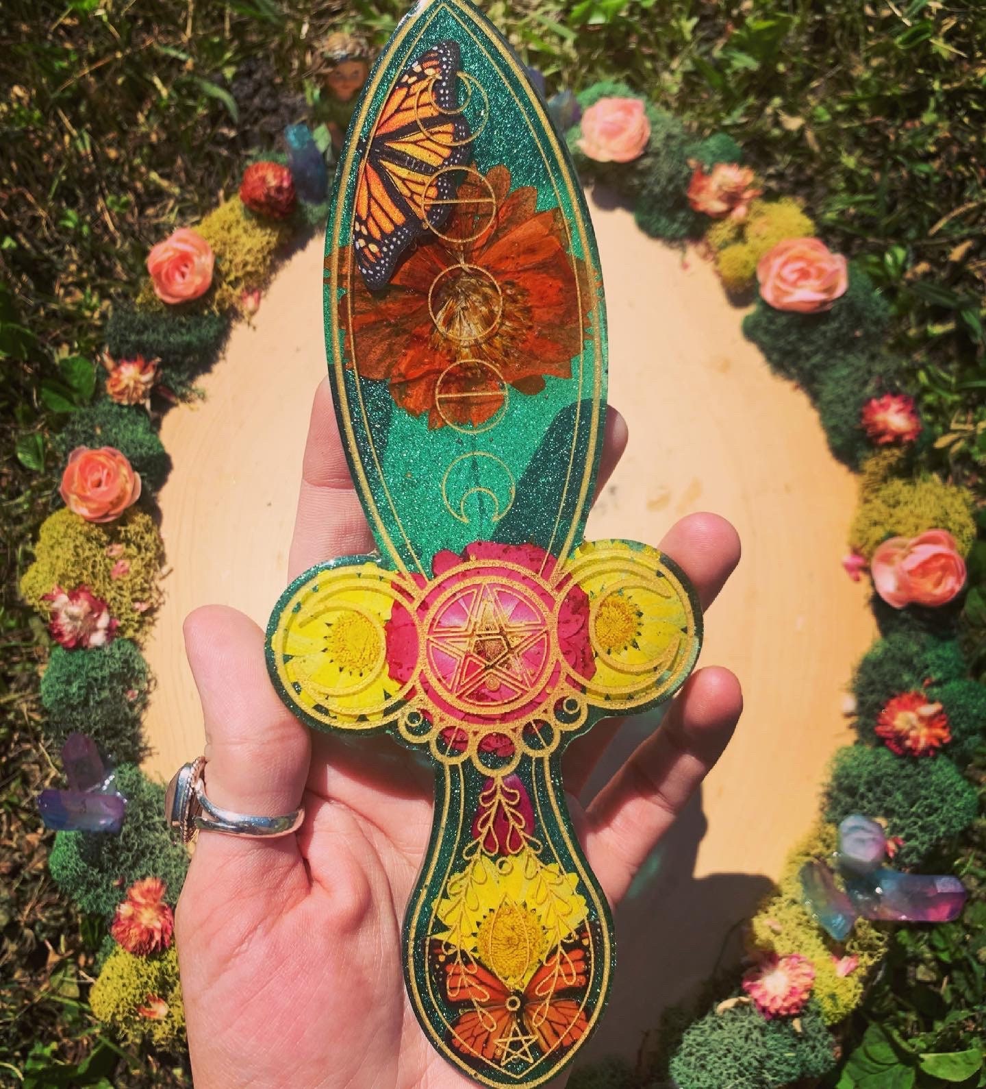 Forest Green Godess Dagger With Dried Flowers Monarch - Etsy Australia