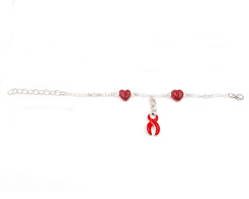 Red Heart and Silver Chain Delicate Inspirational Bracelet W/ Cancer ...