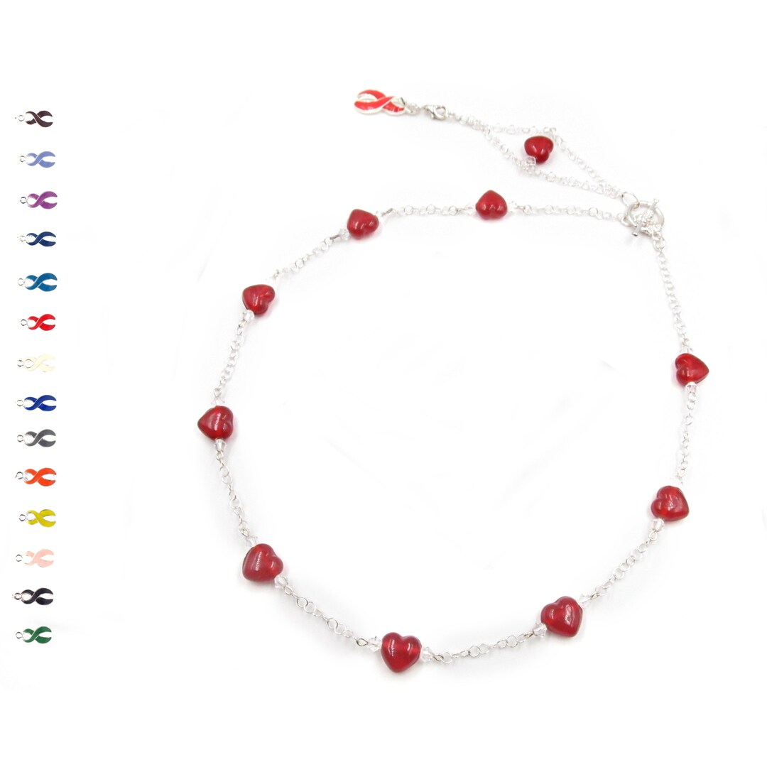 Red Heart and Silver Chain Inspirational Back Drop Necklace W/cancer ...