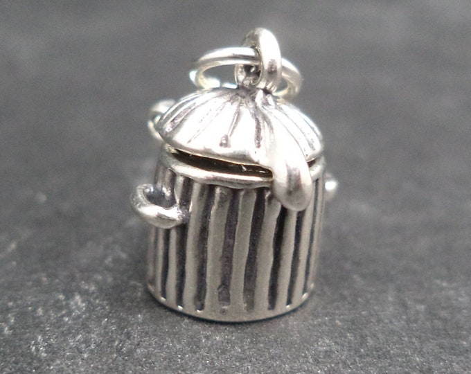 Sterling Silver 3D Trash Can With Cat, Movable Charm for Charm Bracelet ...