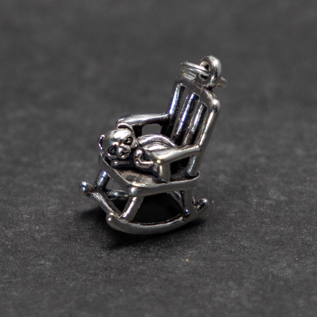 Sterling Silver 3D Rocking Chair With Kitten Charm for Charm Bracelet ...