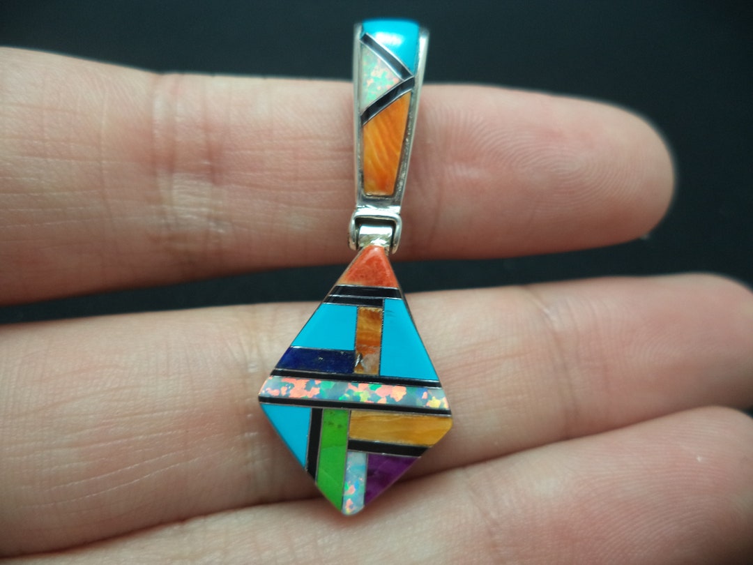 Handcrafted Sterling Silver Multi Color and Opal Reversible Pendant - Etsy
