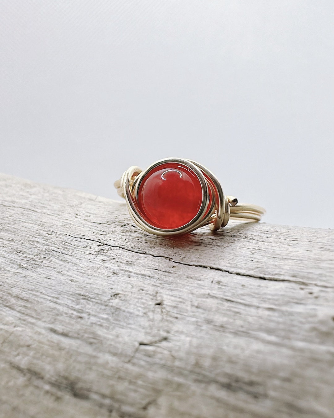 Natural Gemstone Red Jade Ring - 14k Gold Plated Wire Wrap, Handmade ...