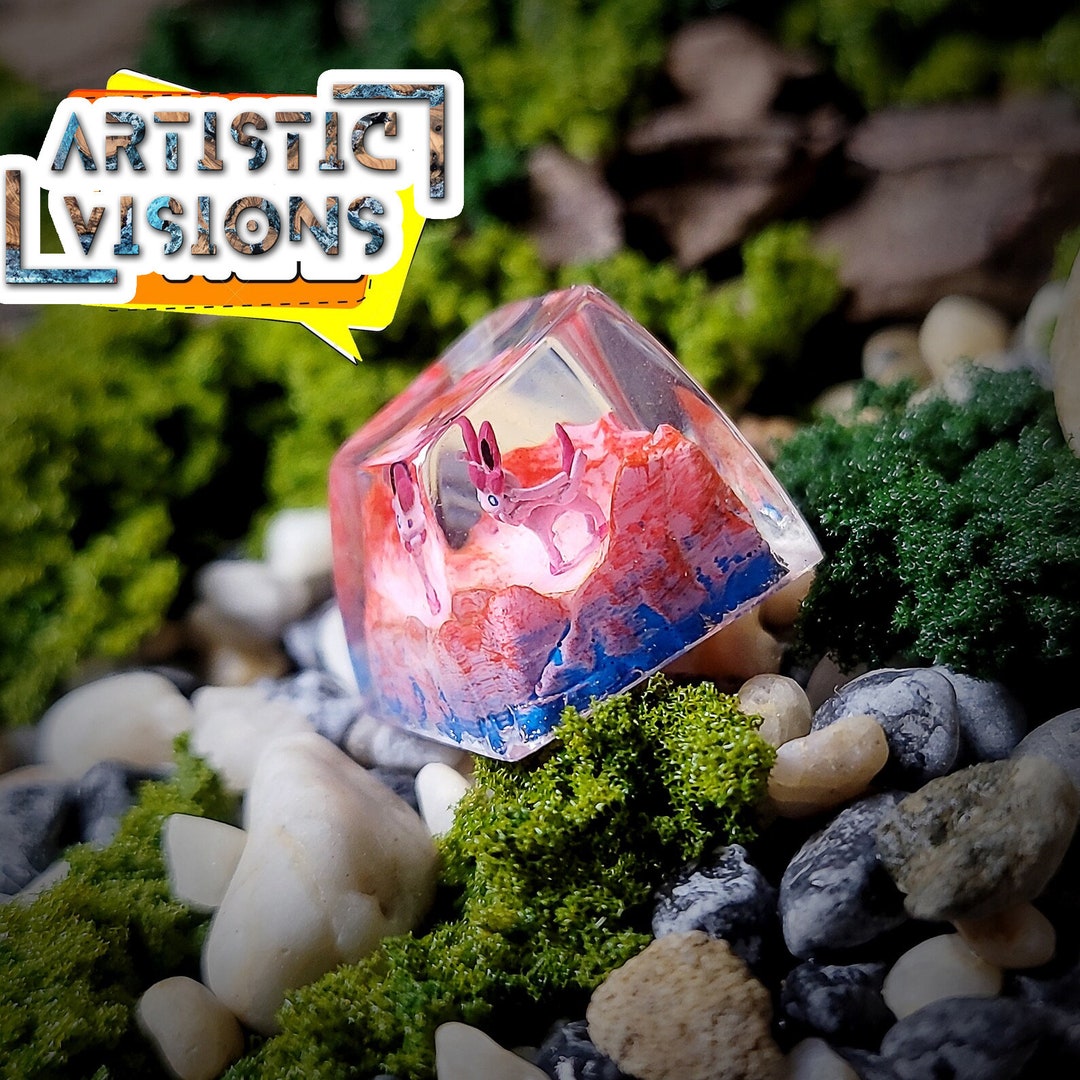 Sylveon PKM Keycaps, Anime Keycap Handmade, Resin Keycap, Keycap Custom ...
