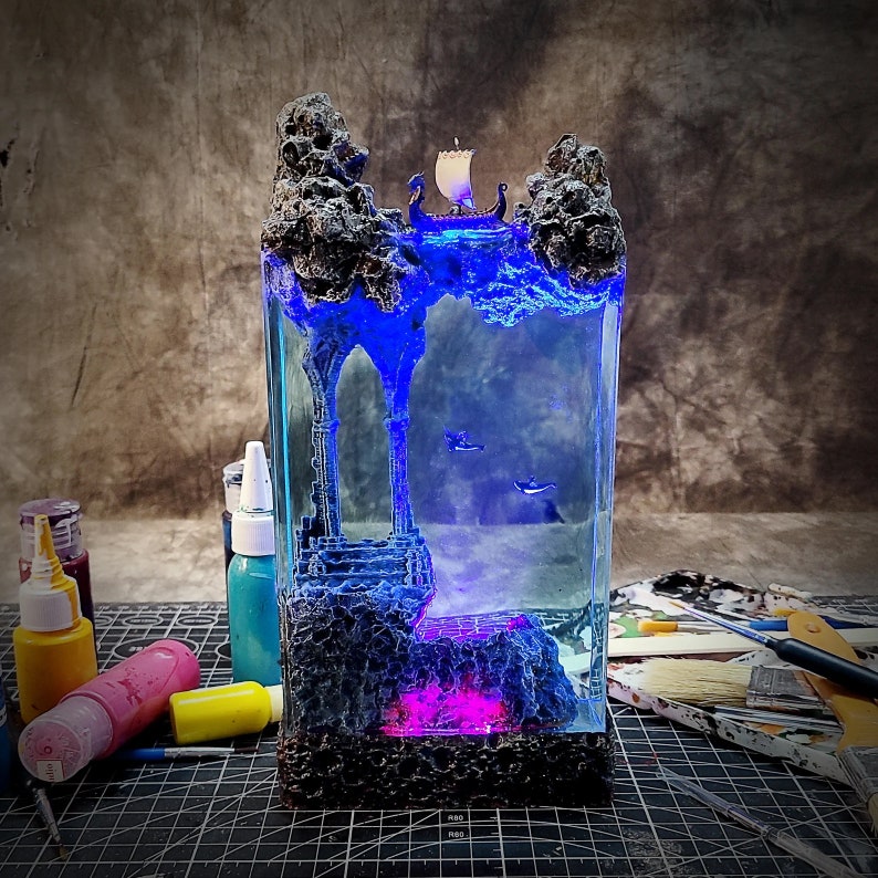 Viking Boat Orca Mythical Ancient Relics Epoxy Resin Wood Lamp Undersea ...