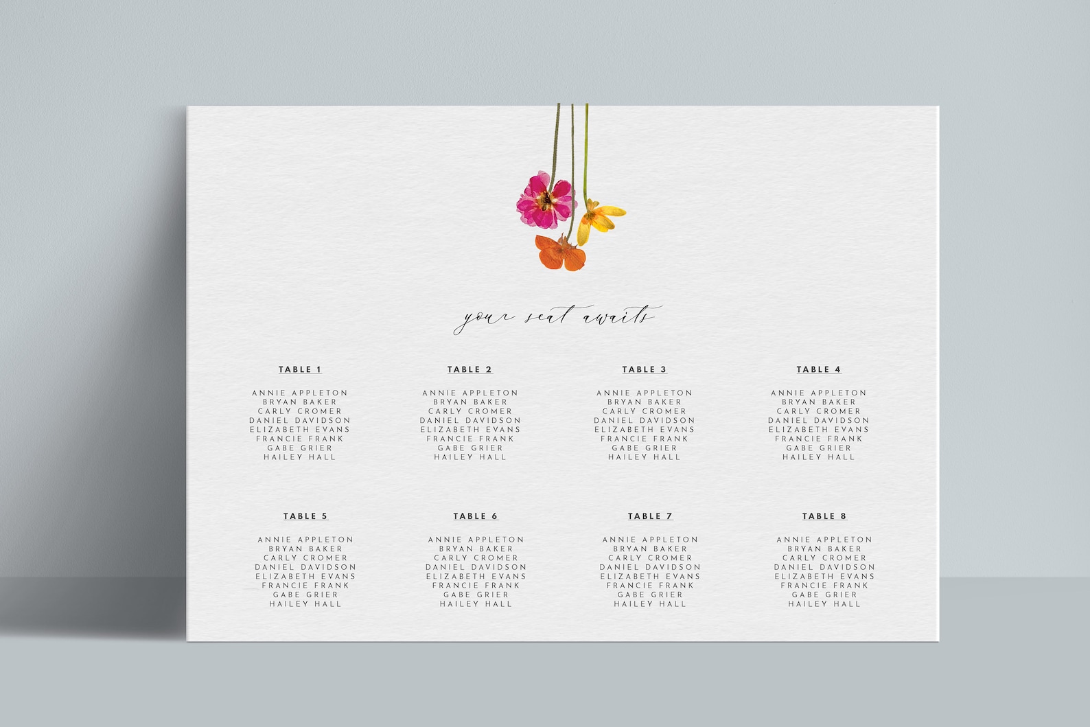INSTANT Seating Chart Sign Pressed Flower Graphics - Etsy