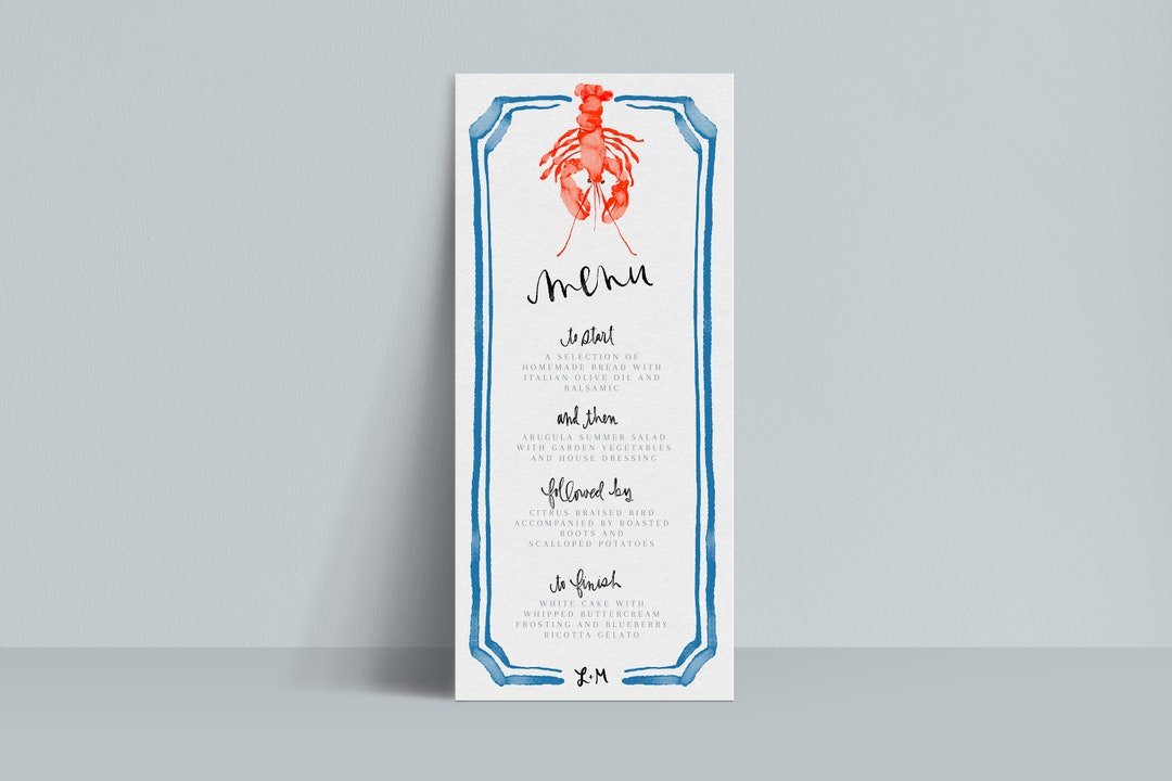 Menu Template | Look of Custom | Watercolor | Lobster | Coastal ...