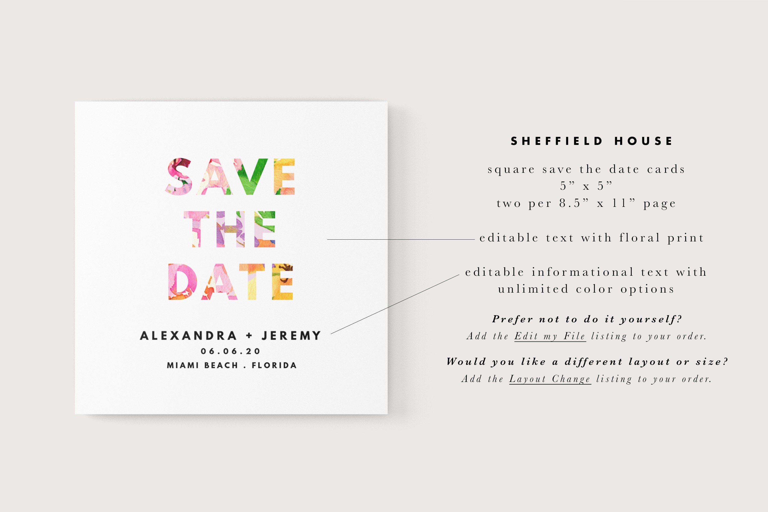 INSTANT Save the Date Floral Font Colorful Editable | Etsy