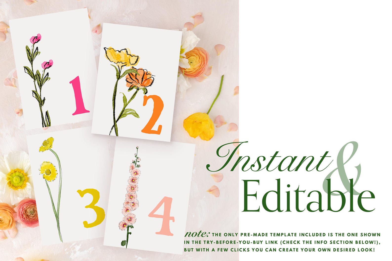 Table Numbers Template | Bright and Colorful Watercolor Design ...