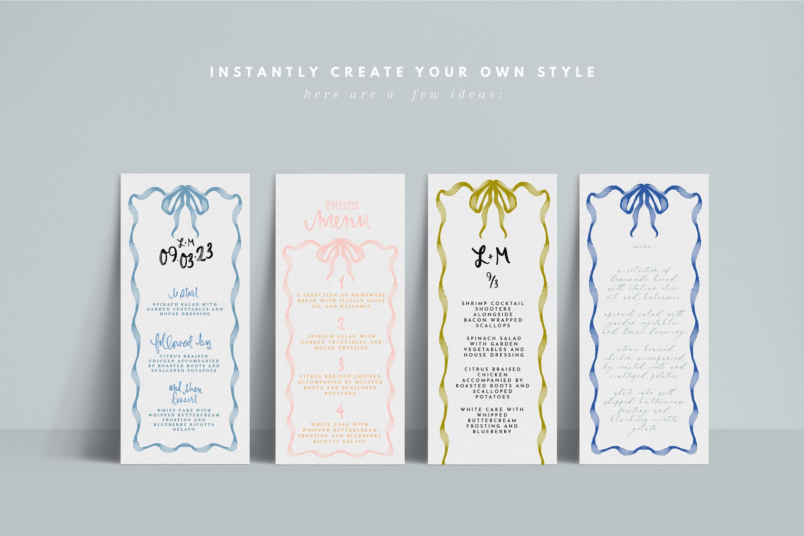 INSTANT Menu Look of Custom Watercolor Bow Editable - Etsy