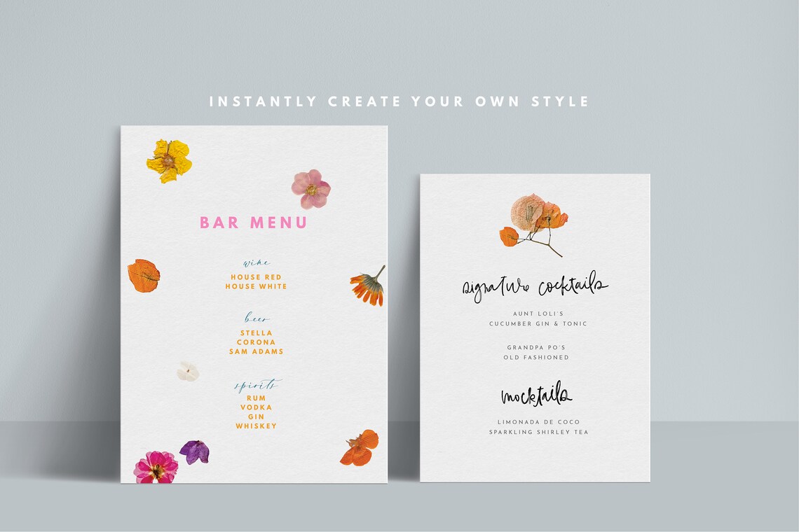 INSTANT | Bar Menu | Look of Custom | Pressed Flowers | Wild Flowers ...