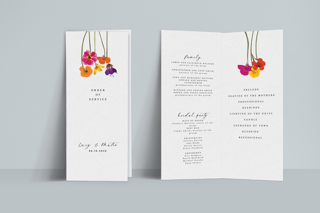 INSTANT | Wedding Program | Order of Service | Pressed Flowers ...