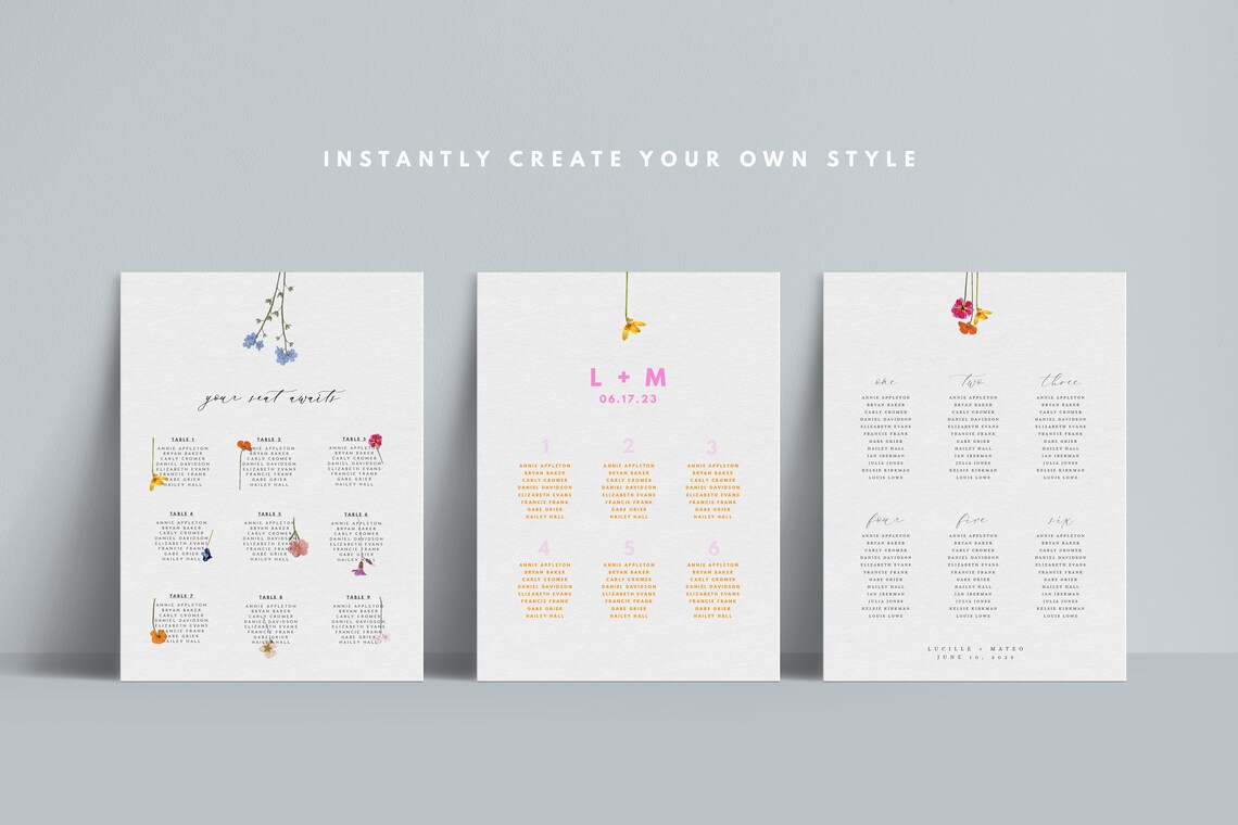 INSTANT Seating Chart Sign Pressed Flower Graphics - Etsy