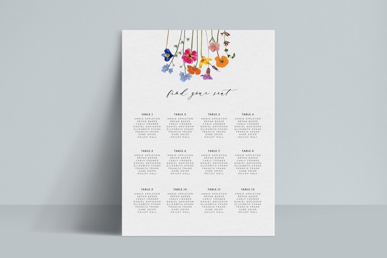 INSTANT Seating Chart Sign Pressed Flower Graphics - Etsy