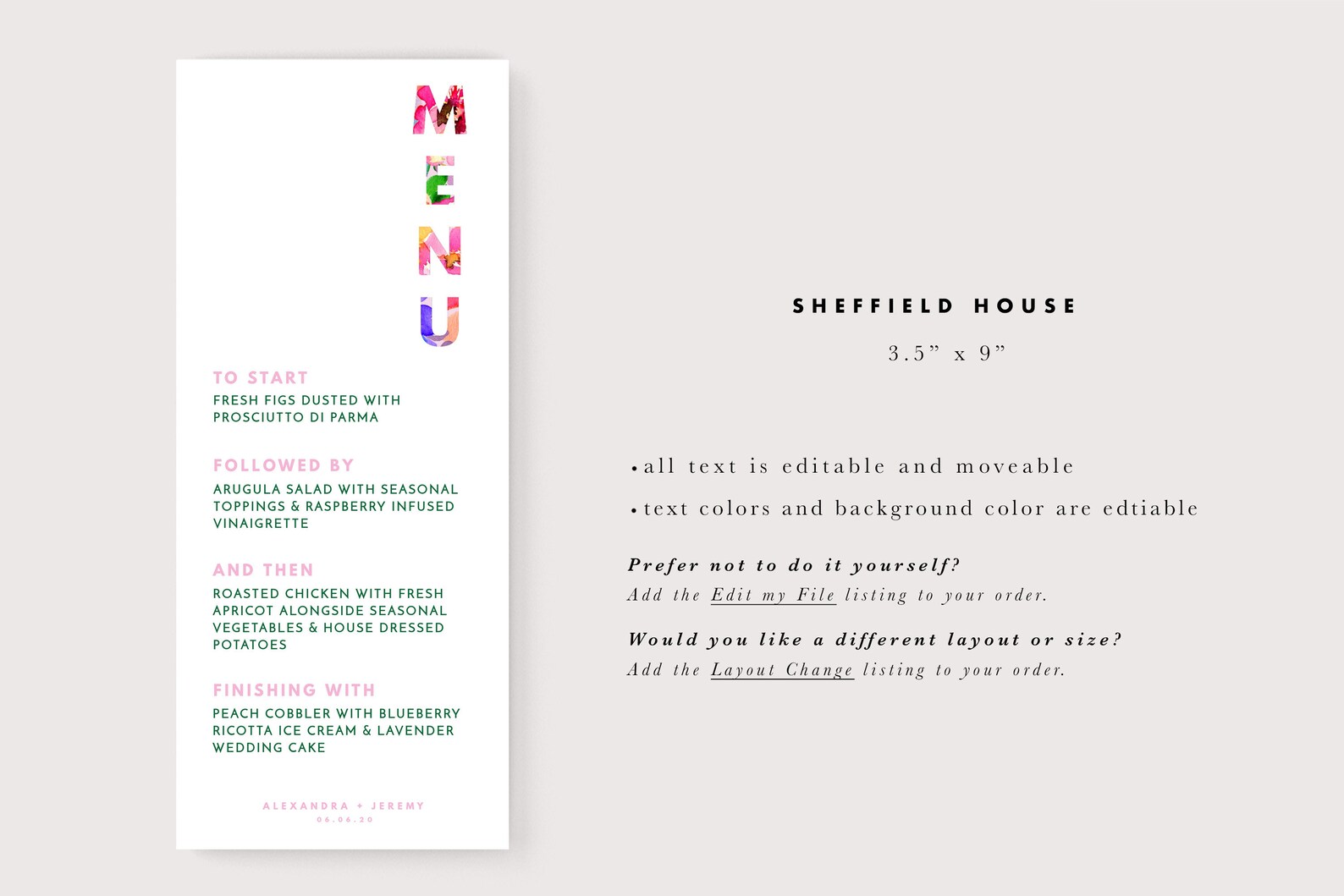 INSTANT Menu Floral Font Editable Printable DIY - Etsy