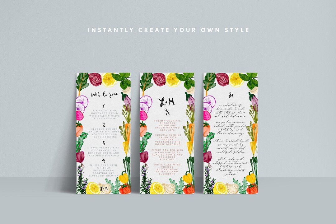 INSTANT | Menu | Look of Custom | Watercolor | Veggies + Herbs | Hand ...