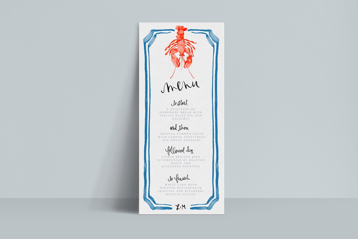 INSTANT Menu Look of Custom Watercolor Lobster - Etsy