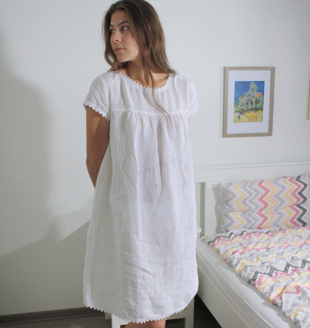 PURE Linen Nightgown, White Color, for Comfortable and Healthy Sleep ...