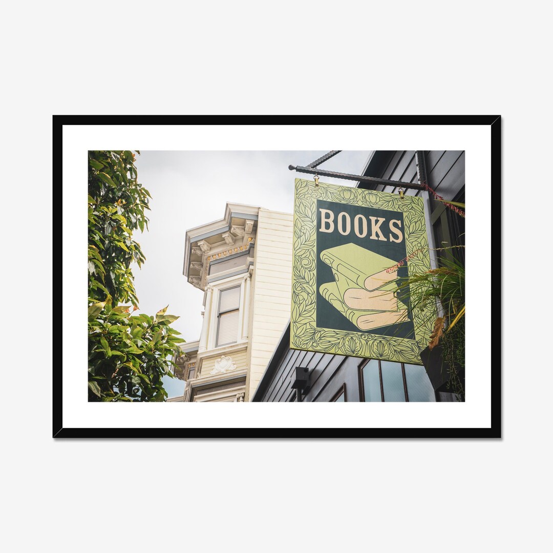 Library Wall Art Print Framed Book Sign Decor Green White Reading Nook ...