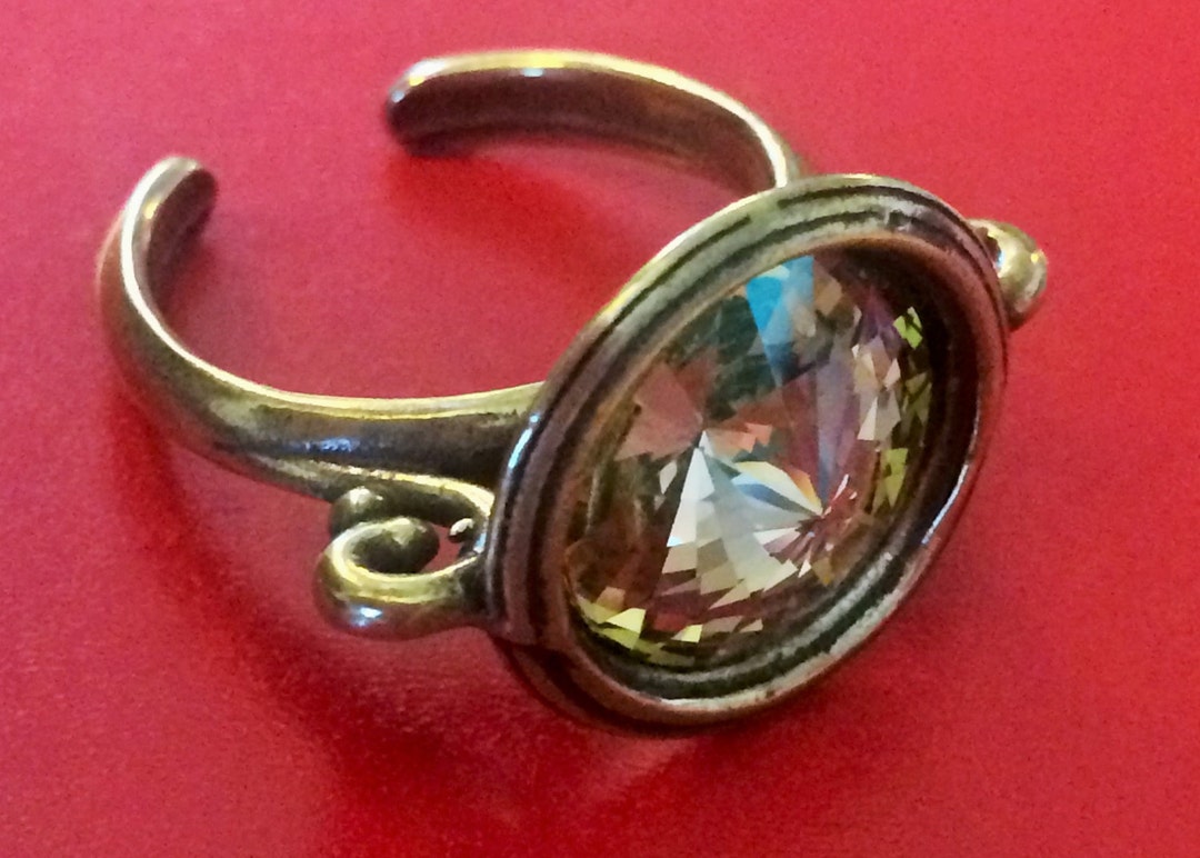 Luminous Green Swarovski Crystal Ring, Vintage Style Ring, Antique ...