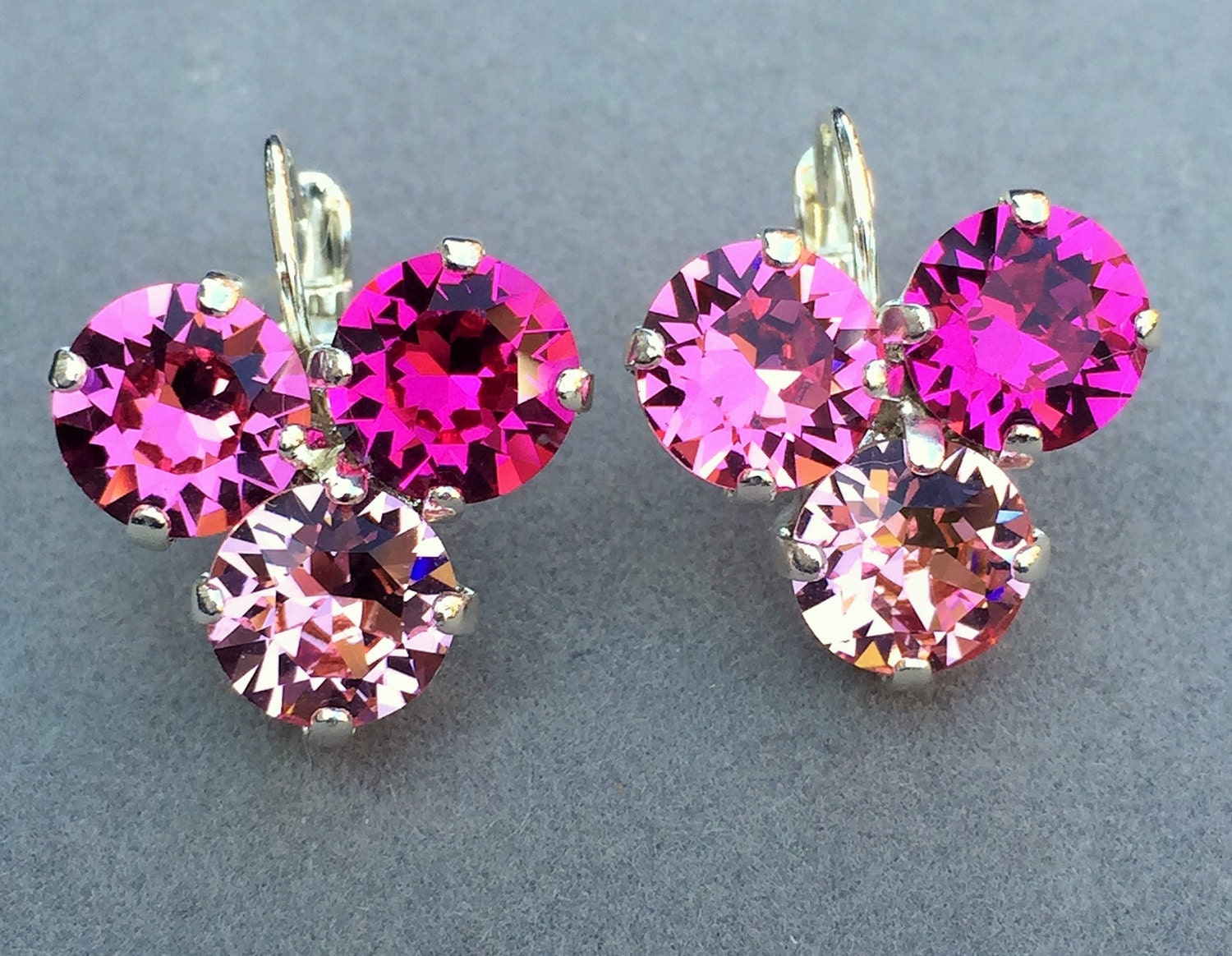 Pink Sparkle Cluster Earrings, Swarovski 8mm Crystal Chatons in Light ...
