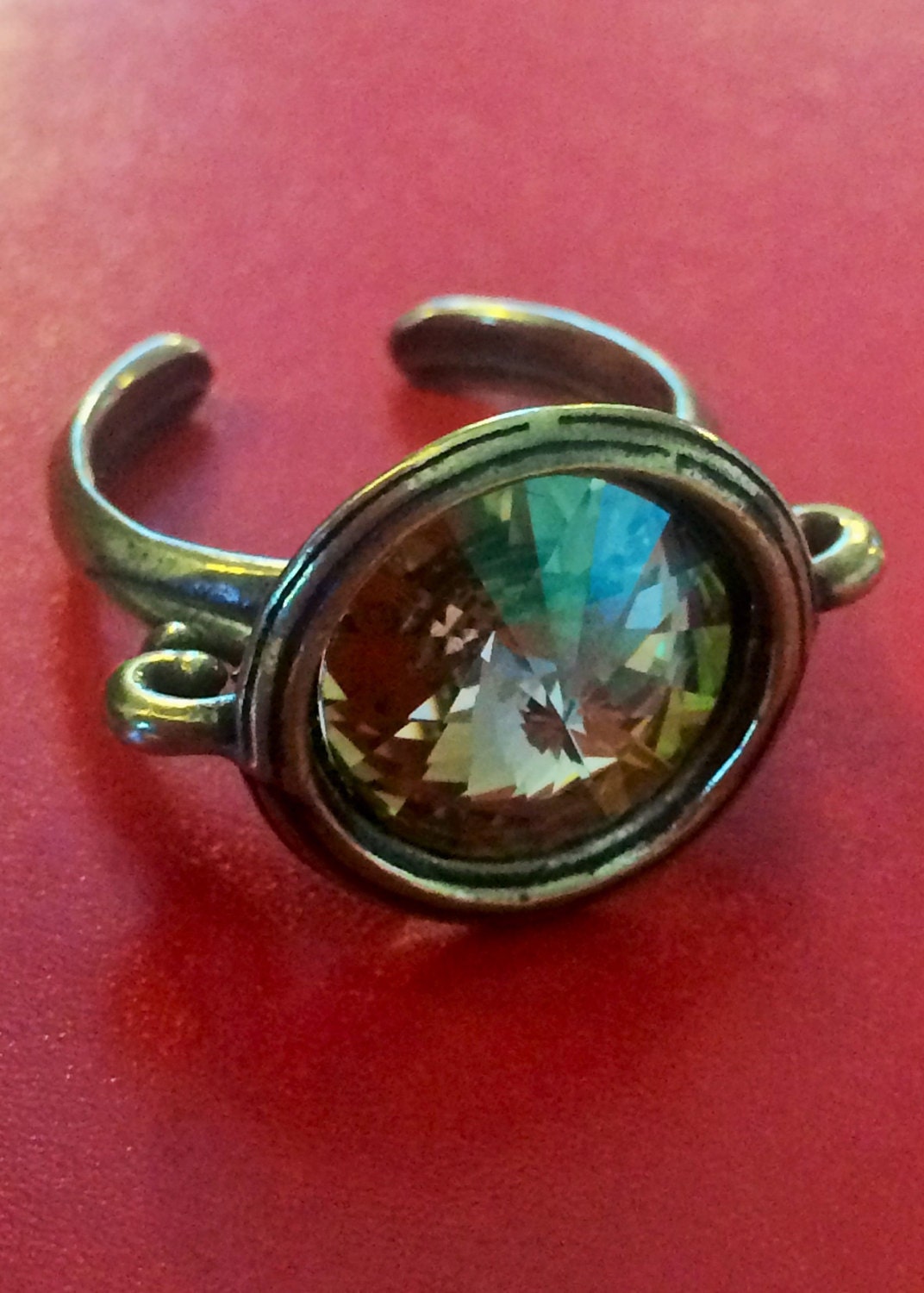 Luminous Green Swarovski Crystal Ring, Vintage Style Ring, Antique ...