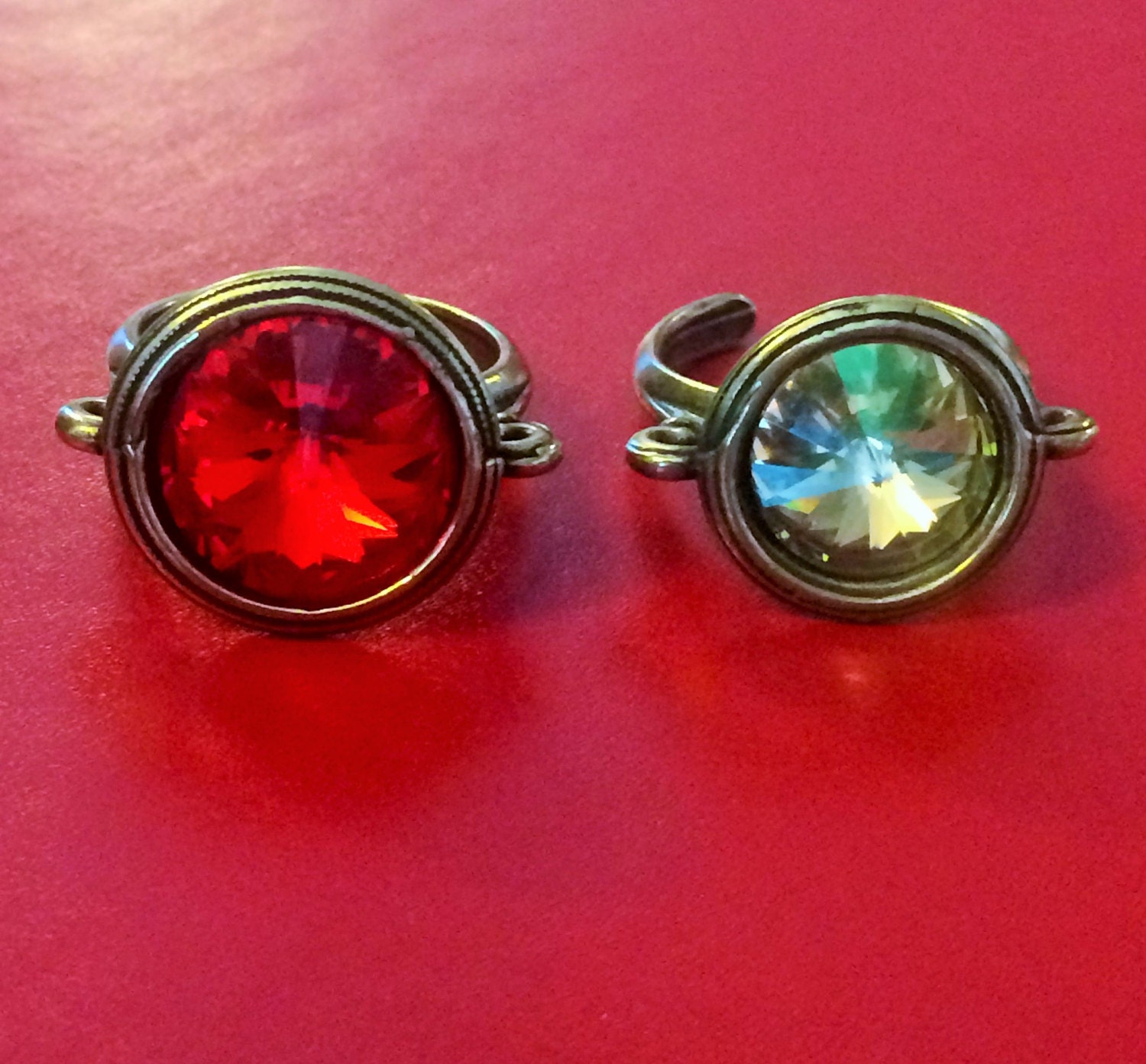 Luminous Green Swarovski Crystal Ring, Vintage Style Ring, Antique ...