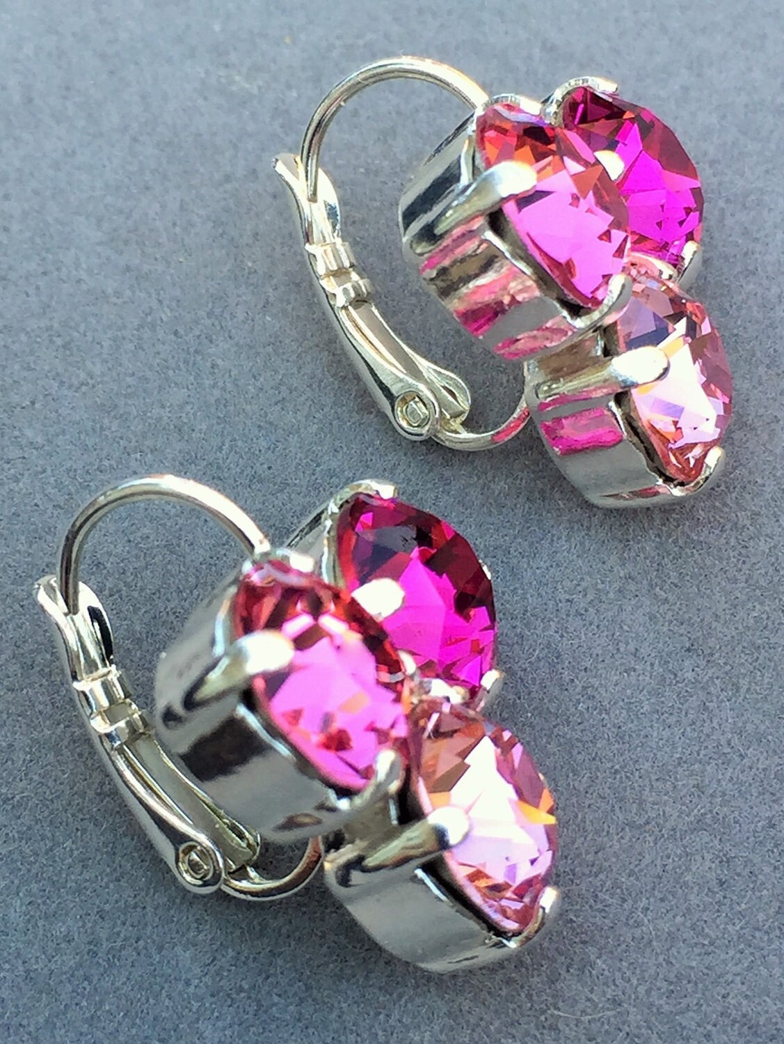 Pink Sparkle Cluster Earrings Swarovski 8mm Crystal Chatons In Light