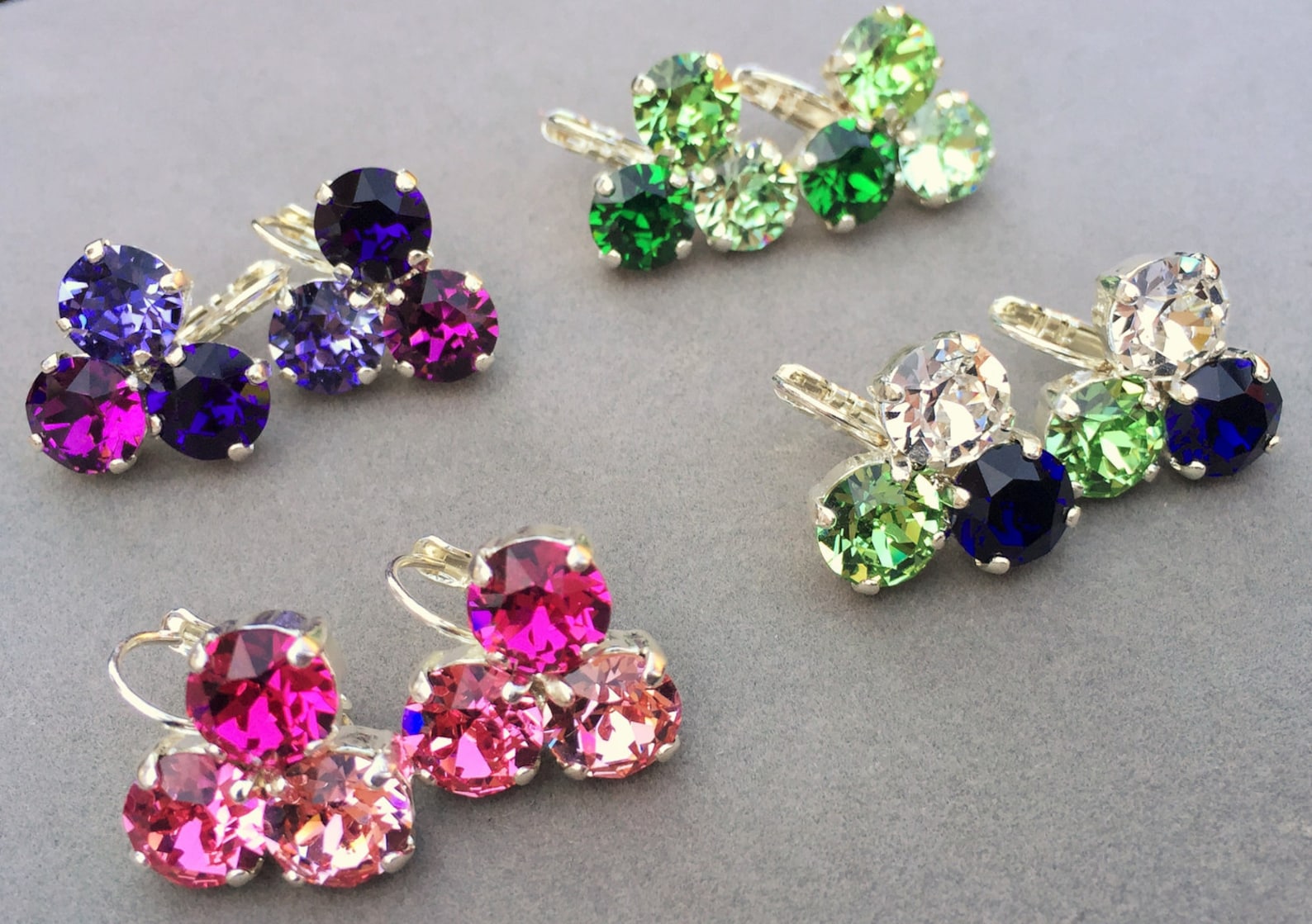 Pink Sparkle Cluster Earrings Swarovski 8mm Crystal Chatons In Light