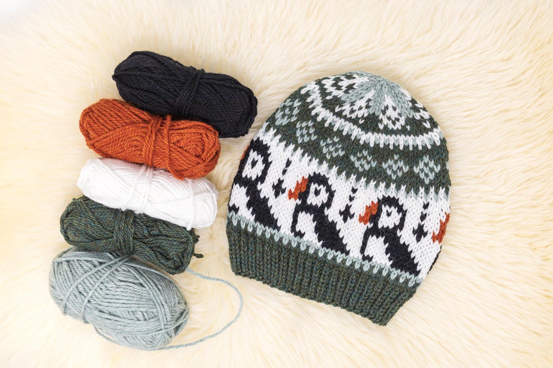 Puffin Hat Knitting Pattern PDF, Icelandic Bird Beanie for Adults ...