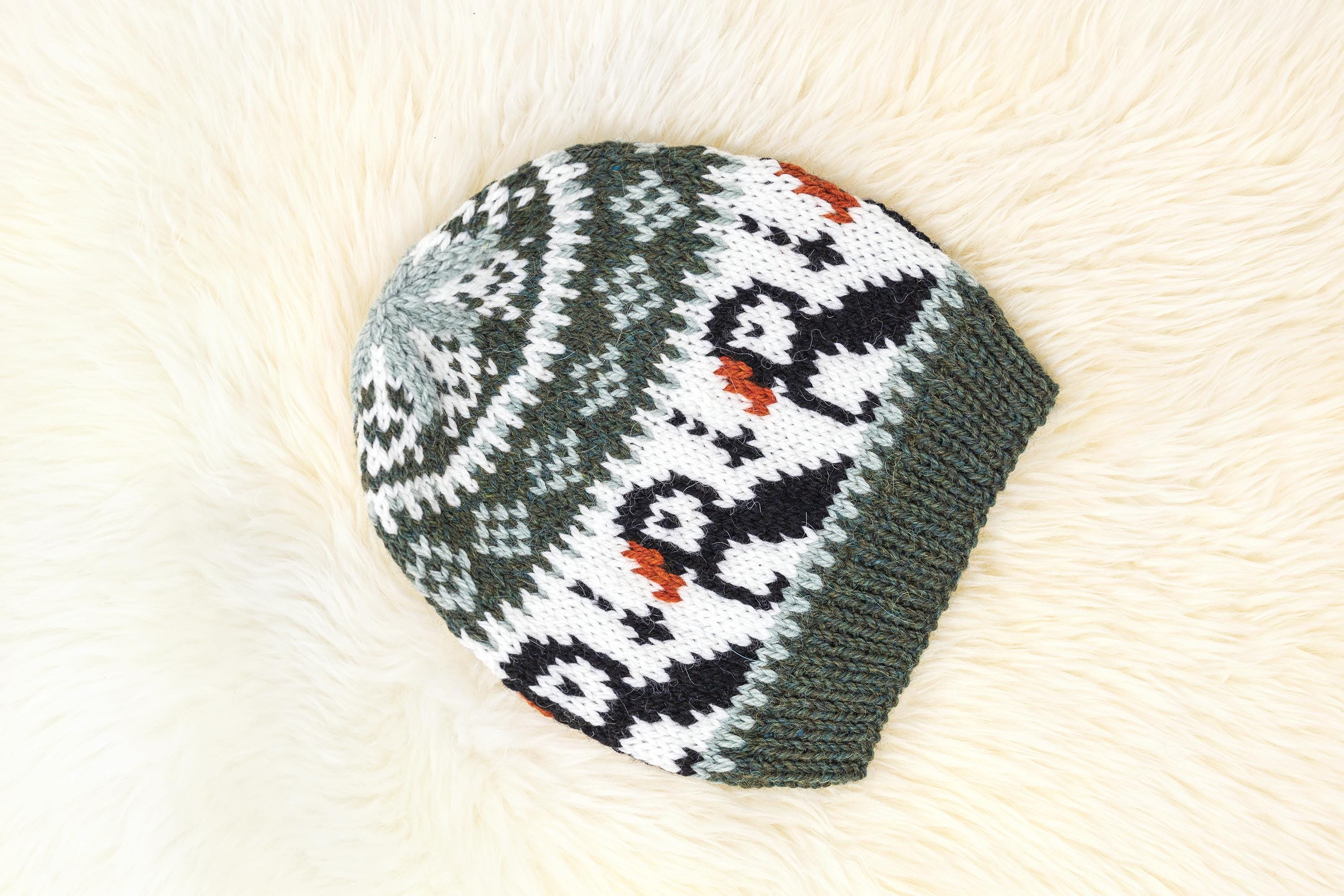 Puffin Hat Knitting Pattern PDF, Icelandic Bird Beanie for Adults ...