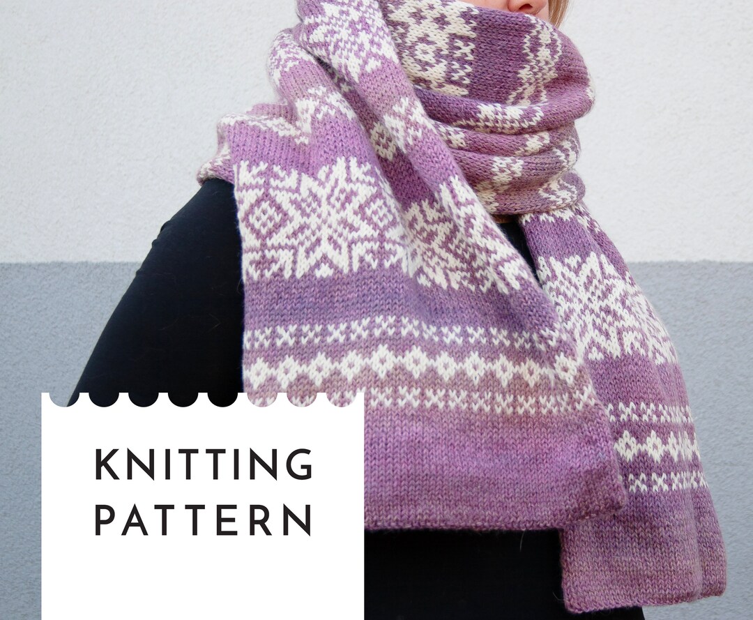 NORRSKEN Fair Isle Scarf Knitting Pattern, Large Long Nordic Oversized ...